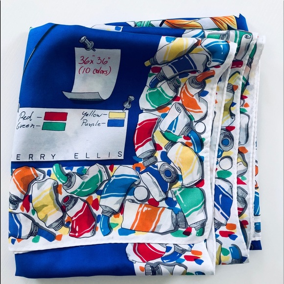 Perry Ellis | Accessories | Vtg 7s Perry Ellis Silk Scarf Painter Theme ...
